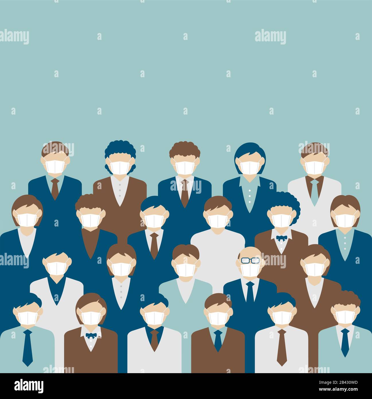 Faceless crowd wearing mask vector banner illustration / pandemic ...