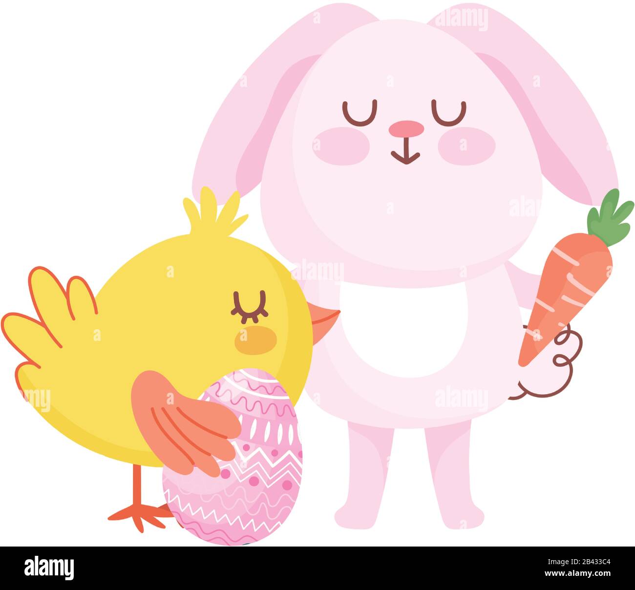 happy easter pink bunny chicken with egg carrot cartoon vector ...