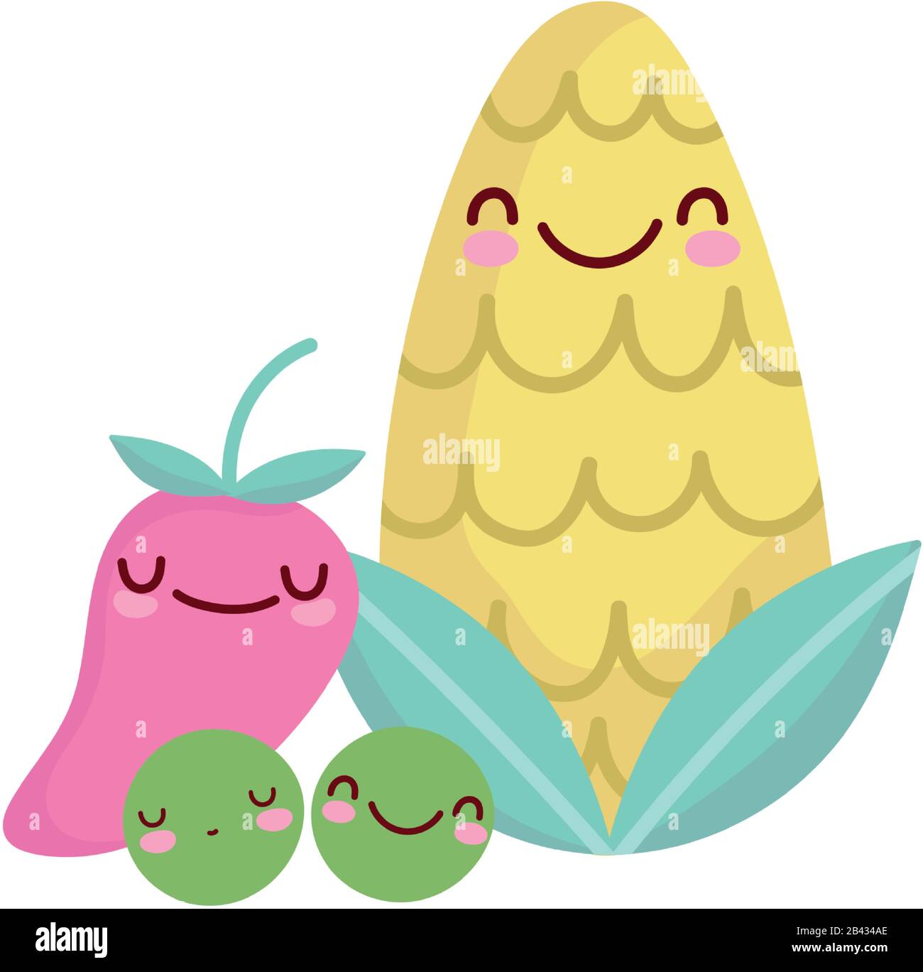 corn peas and chili pepper menu character cartoon food cute vector ...
