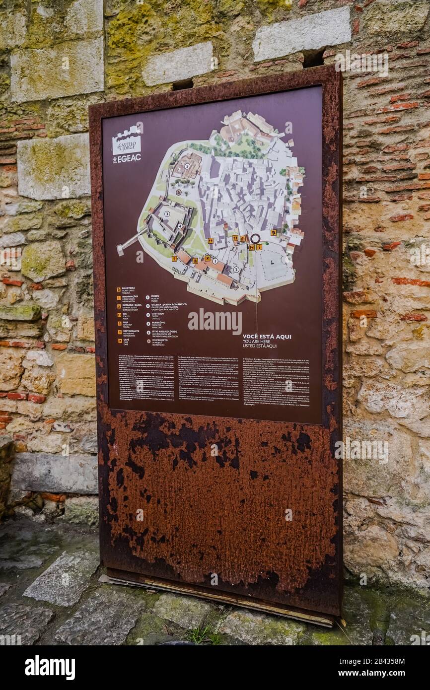 Map of São Jorge Castle, a historic castle in the Portuguese capital of ...