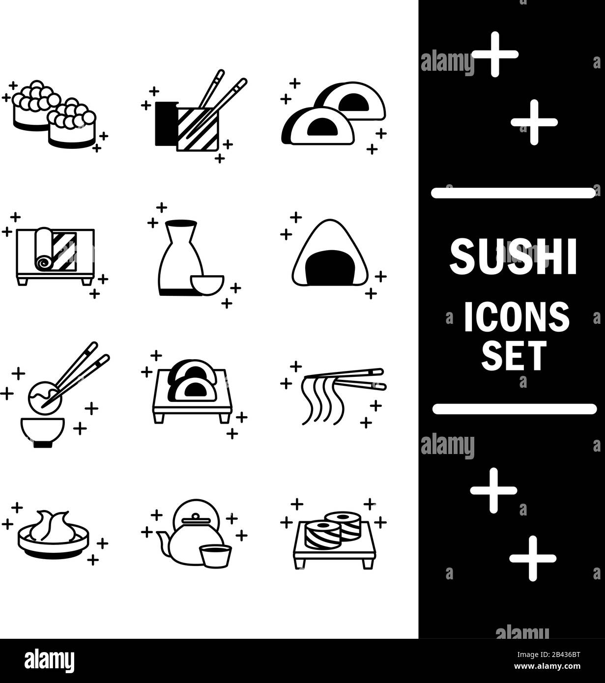 sushi oriental japanese menu traditonal food icons set vector ...