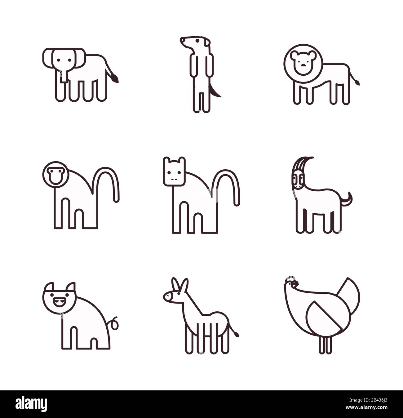 Cute animals cartoons line style icon set design, zoo life nature ...