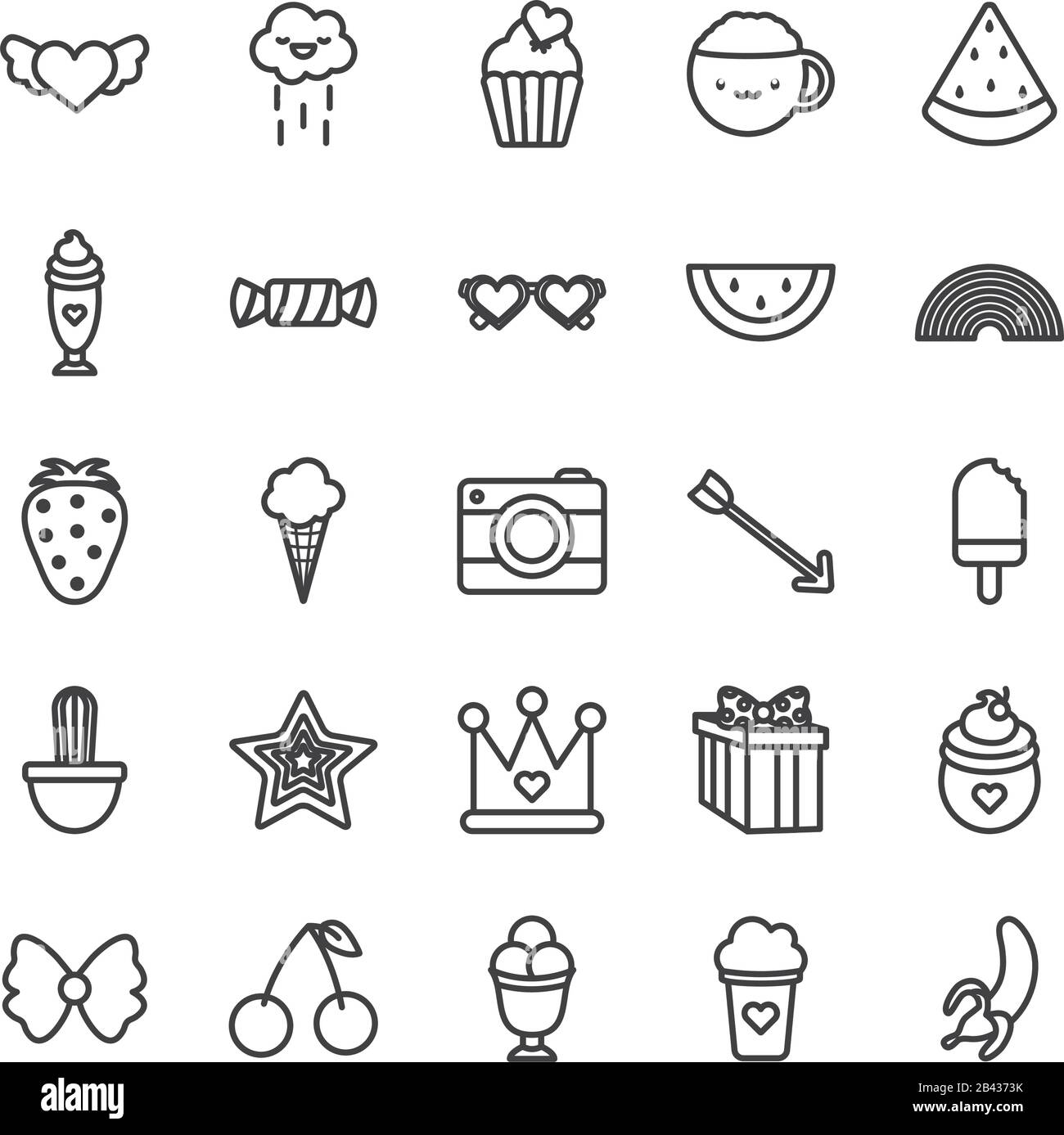 cute elements line style icon set design, Kawaii expression character ...