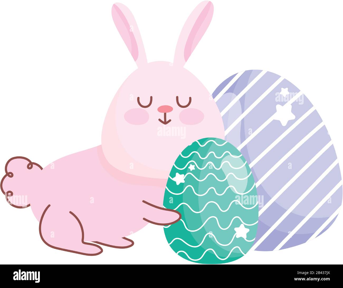 happy easter adorable bunny with eggs decoration cartoon vector ...