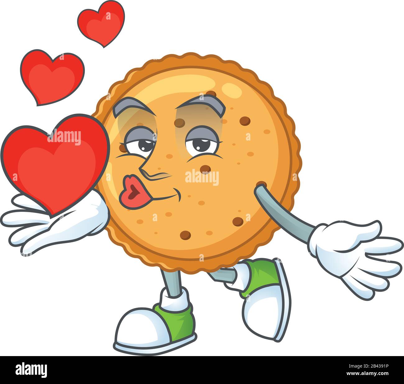 A sweetie peanut butter cookies cartoon character holding a heart Stock ...
