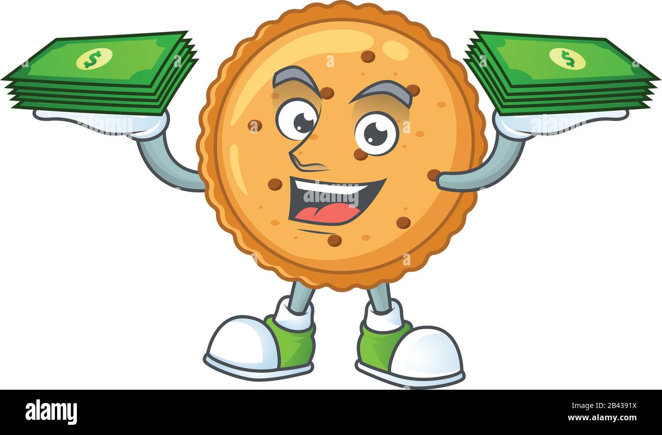 rich and famous peanut butter cookies cartoon character with money on ...