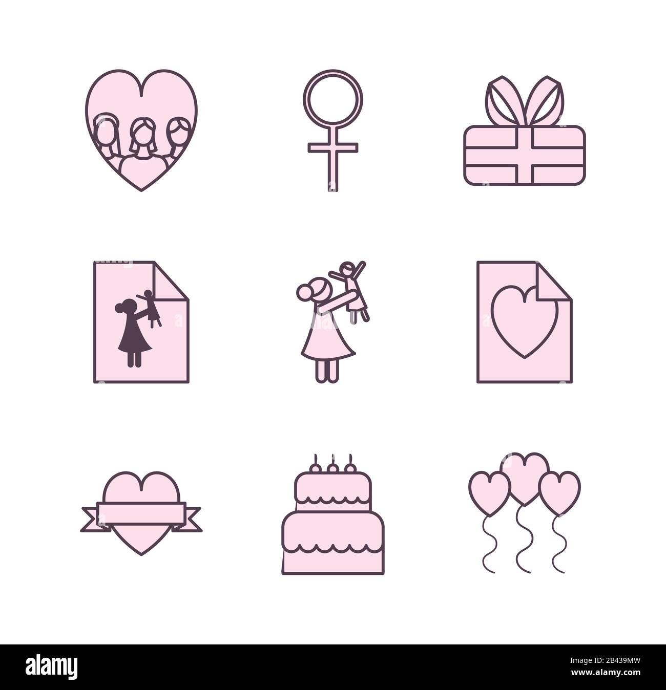 Line Style Icon Set Design Happy Mothers Day Love Relationship