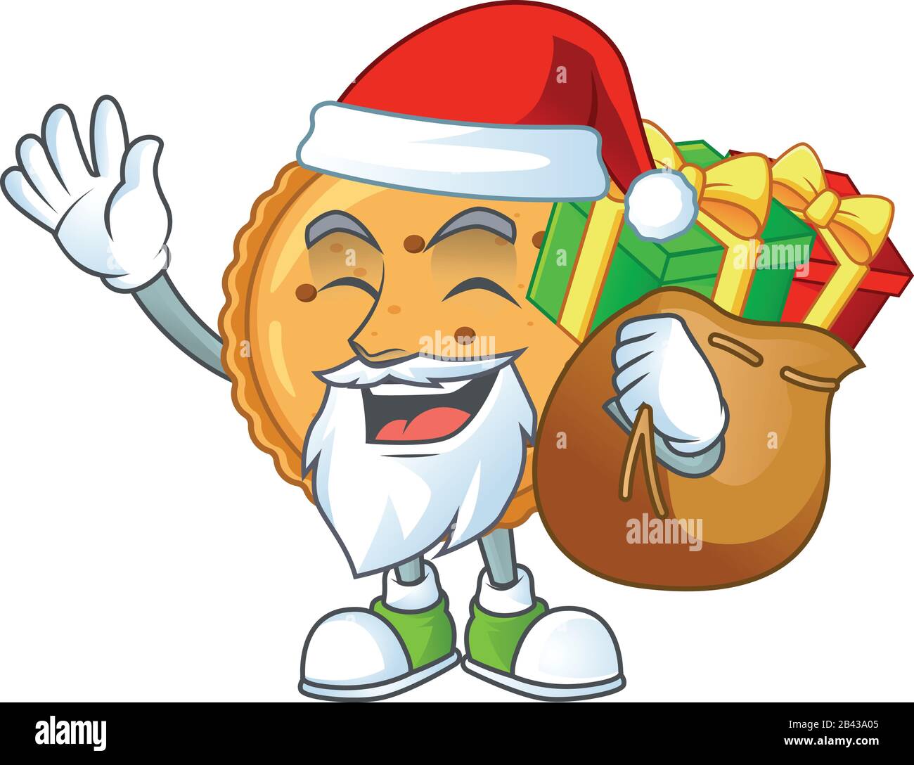 Santa peanut butter cookies Cartoon design having a sack of gifts Stock ...