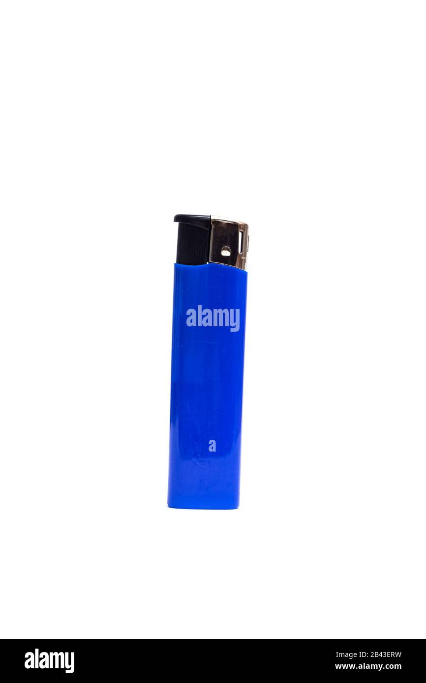 Blue lighter isolated on a white background Stock Photo - Alamy