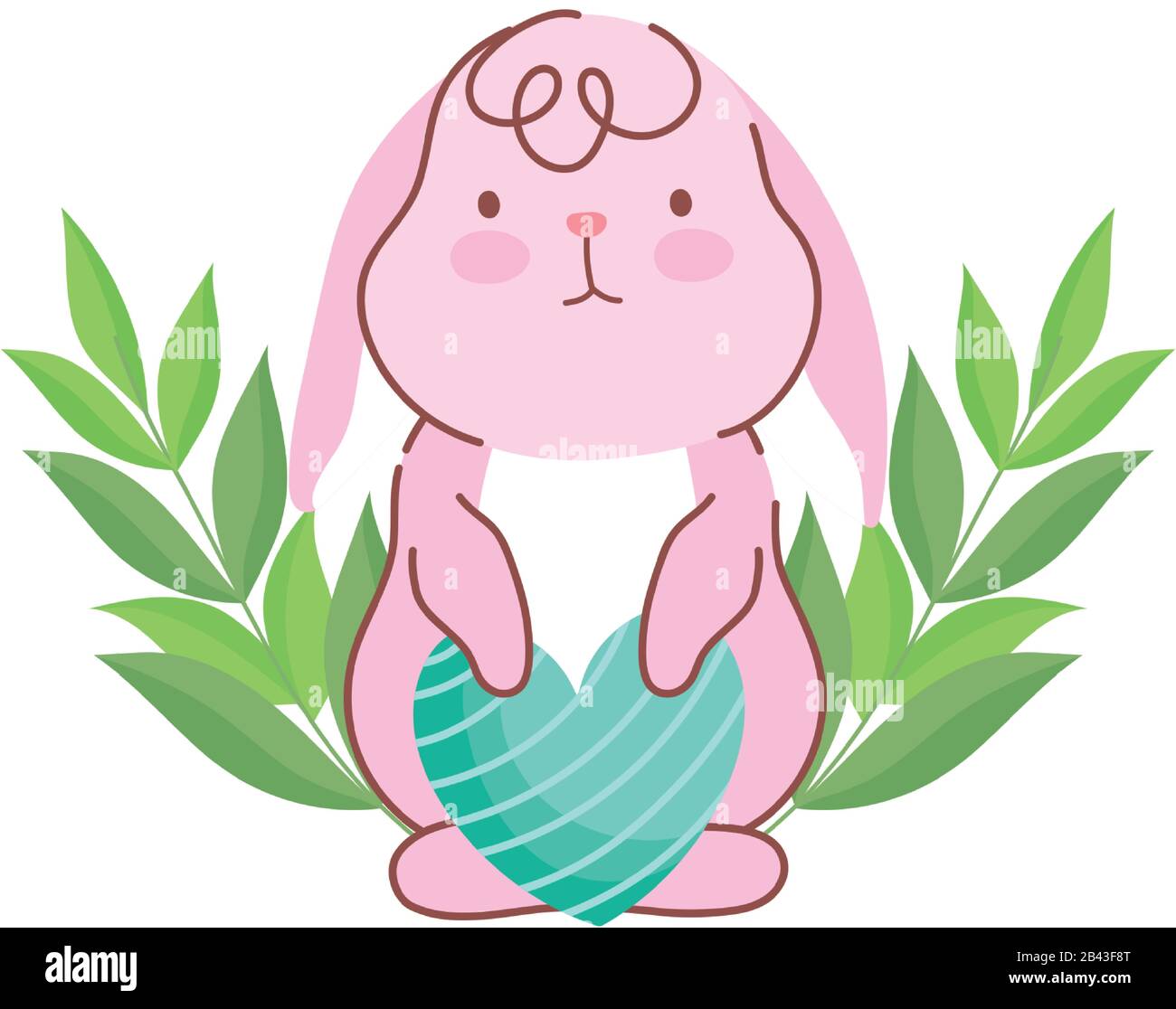 happy easter cute rabbit with striped heart love decoration vector ...