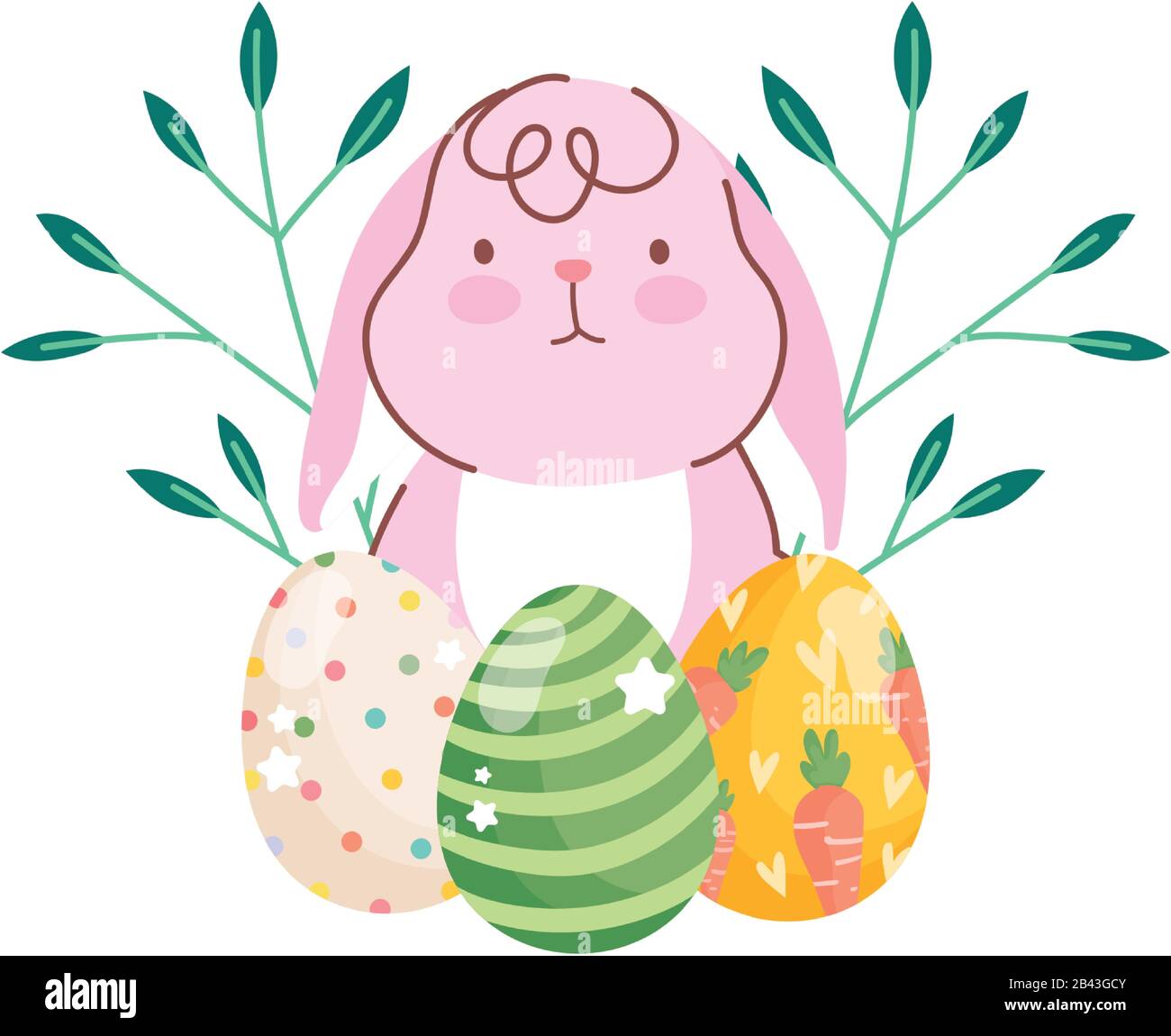 happy easter cute rabbit eggs branches foliage nature celebration ...