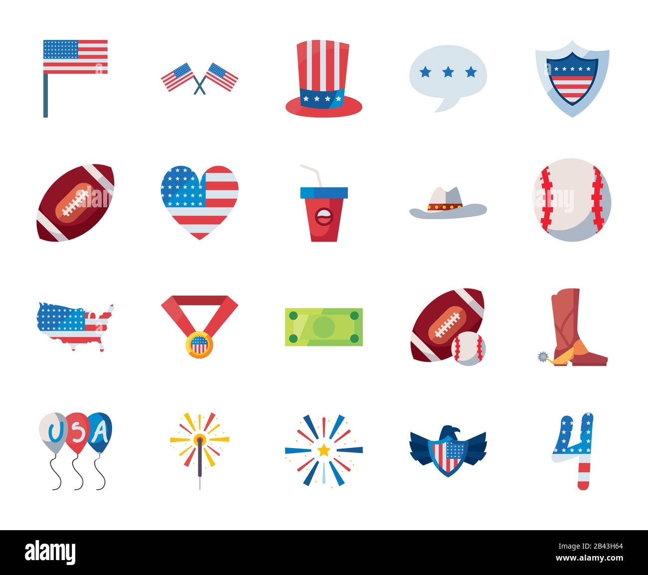 Usa fill style icon set design, United states america independence day ...
