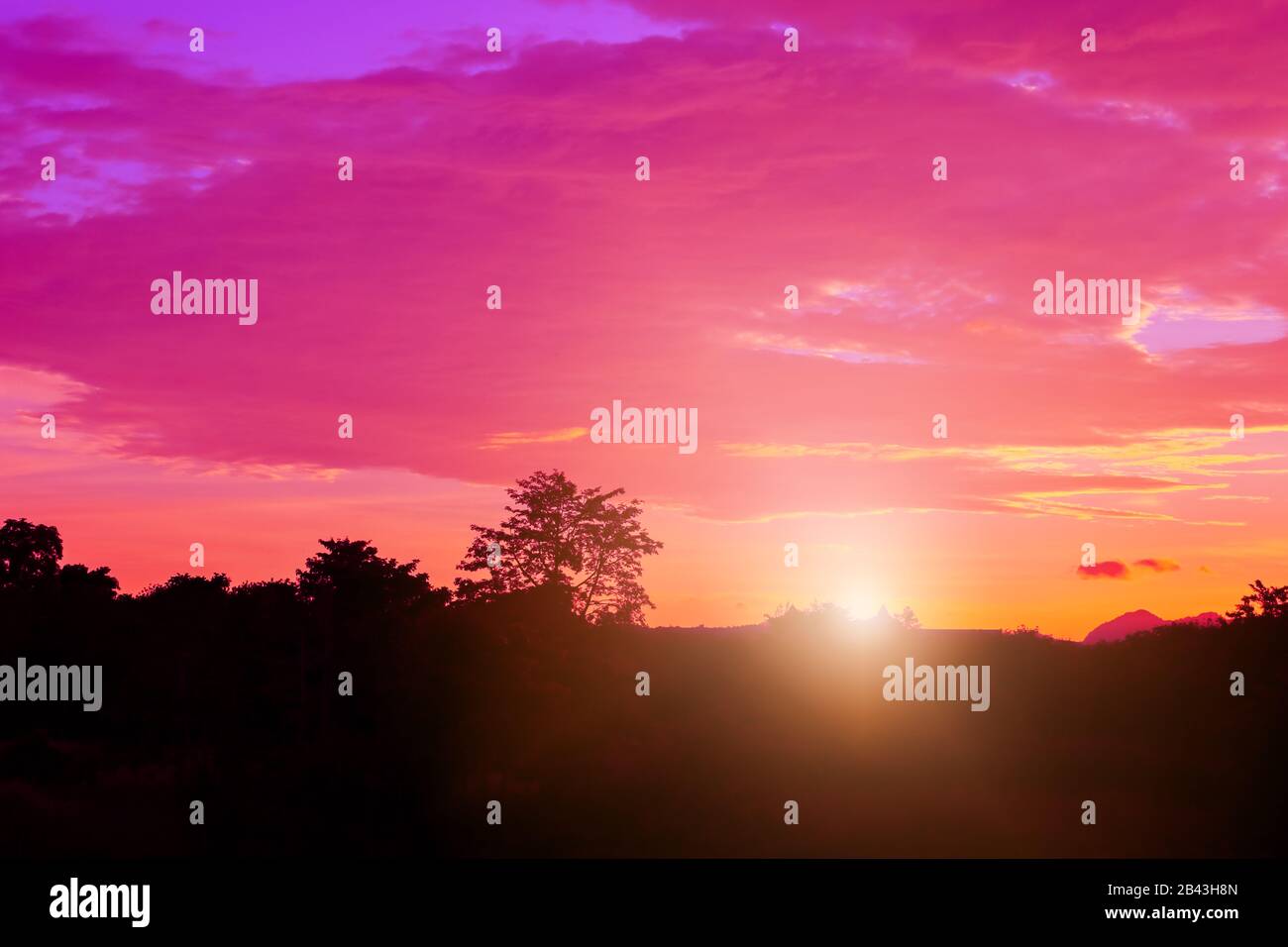 sunset beautiful colorful landscape in blue sky evening nature twilight ...