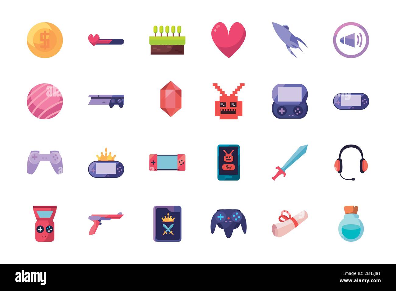 line style icon set design, Videogame play leisure gaming technology ...
