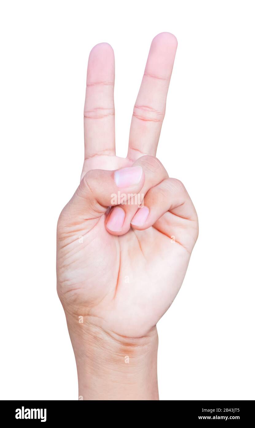 hand number two symbols showing on white background Stock Photo - Alamy