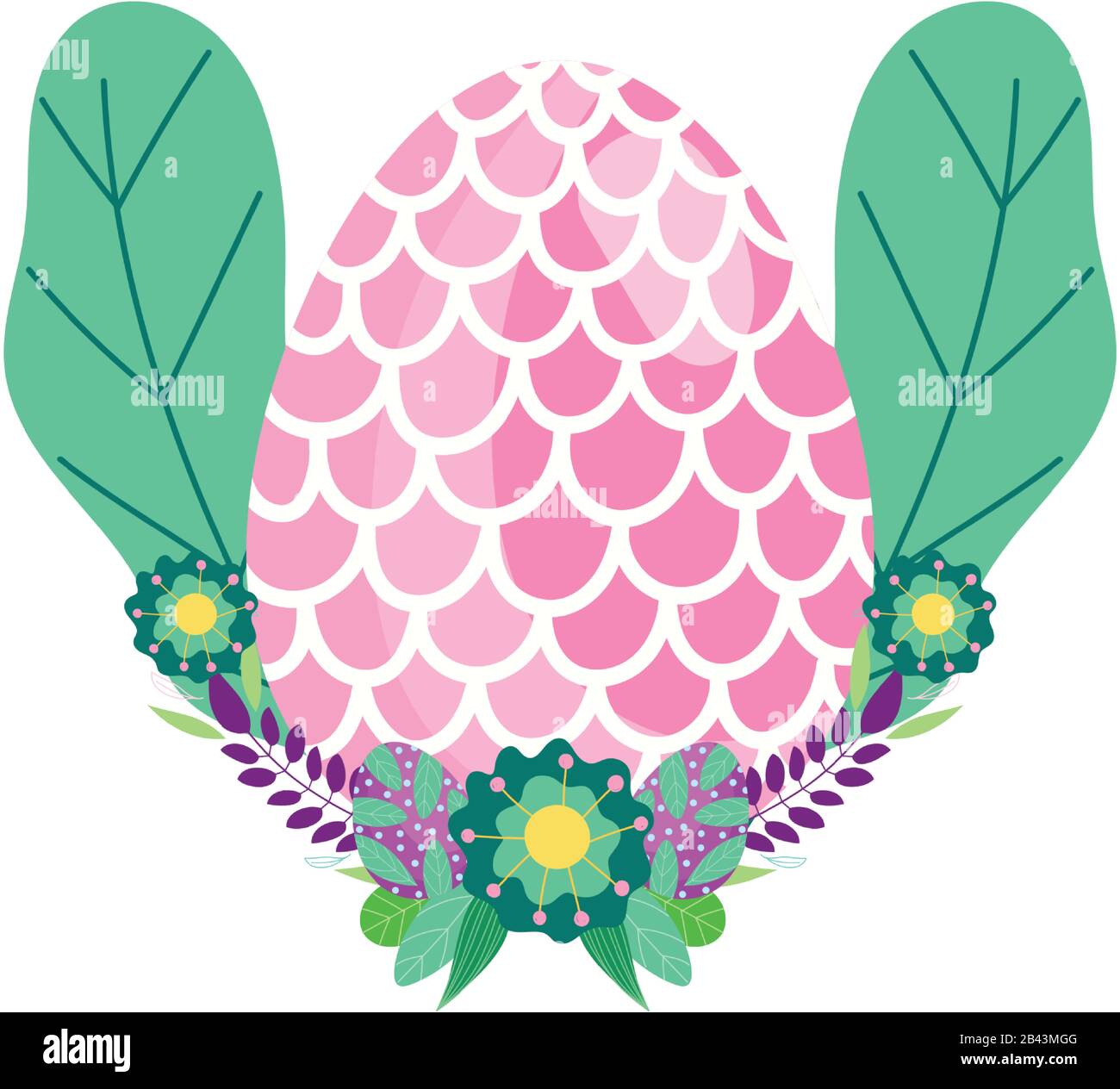 happy easter egg decorated with shape of fish scales flowers vector ...