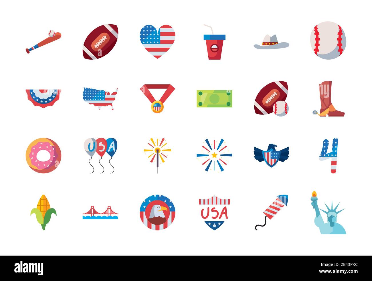 Usa fill style icon set design, United states america independence day ...