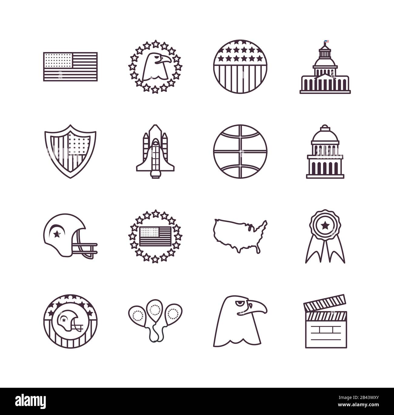 Usa line style icon set design, United states america independence day ...