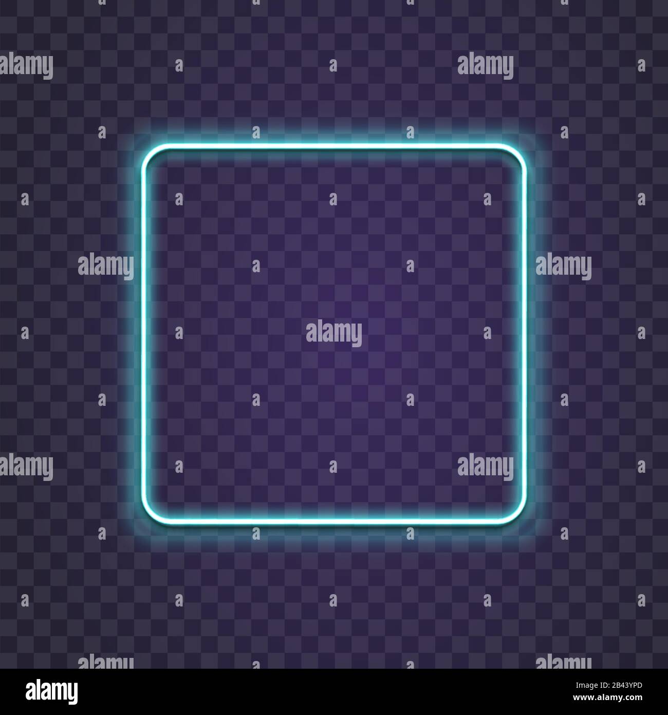 Neon square. Glow frame border. Glossy rectangle on wall. Vector neon ...