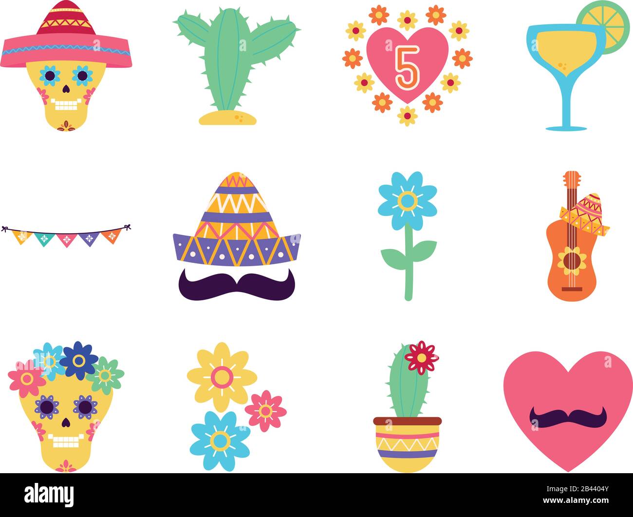 Mexican flat style icon set design, Mexico culture tourism landmark ...
