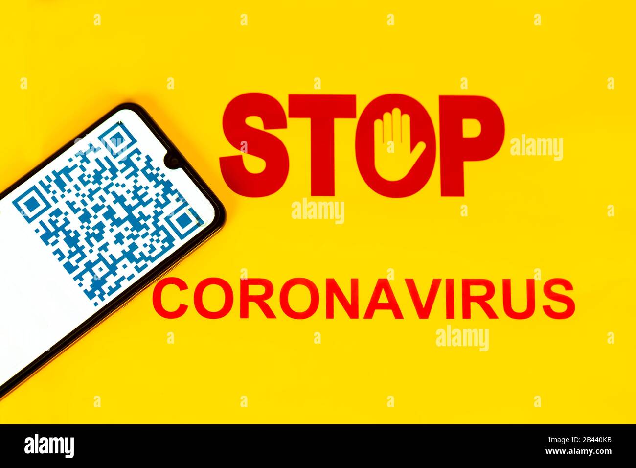 STOP Sign with blue colorful QR Code on smart phone screen for ...