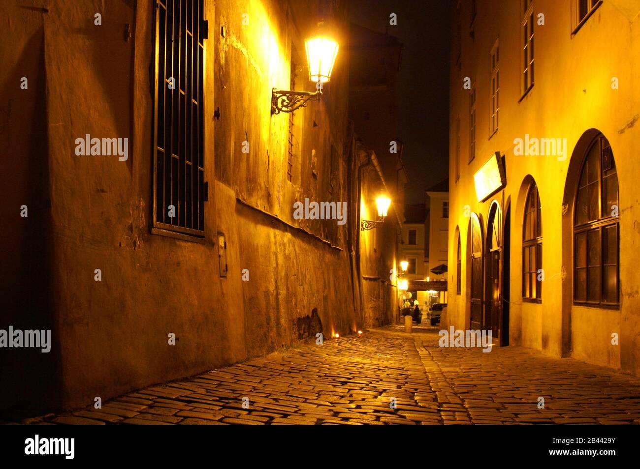 Prague street at night - mysterious scene in old prague city Stock ...