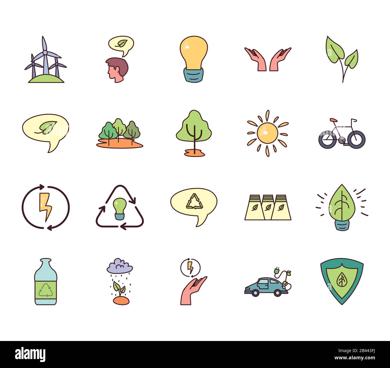 fill style icon set design, Ecology eco save green natural organic ...
