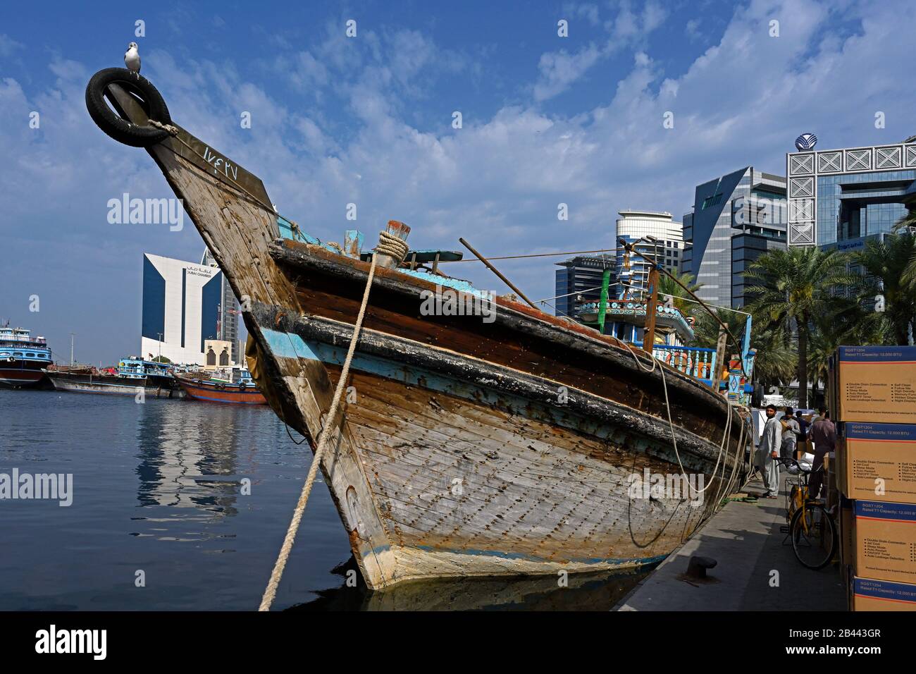 dubai, uae - 2020.02.22: wooden dhows trading mainly transit goods from ...