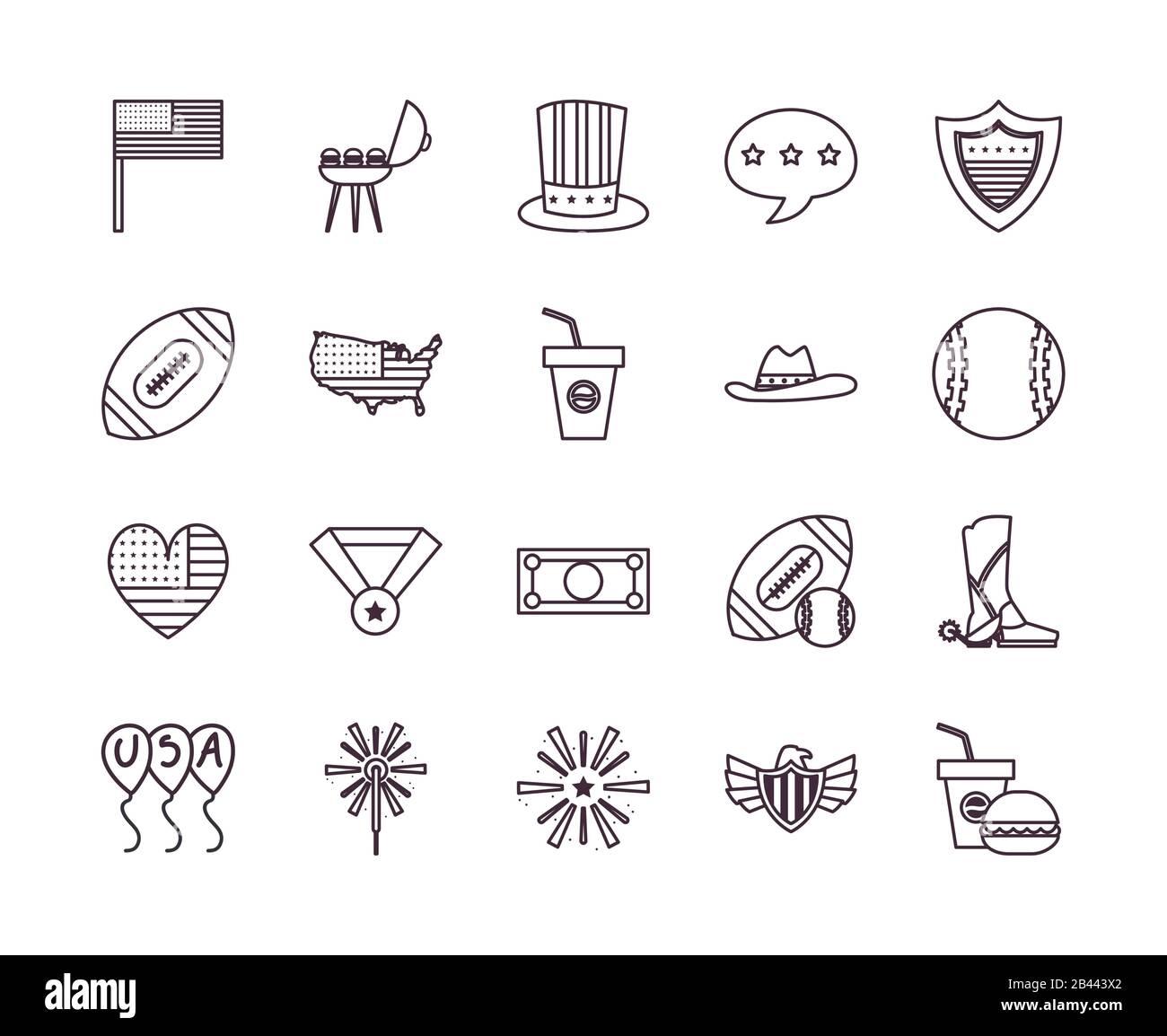 Usa line style icon set design, United states america independence day ...