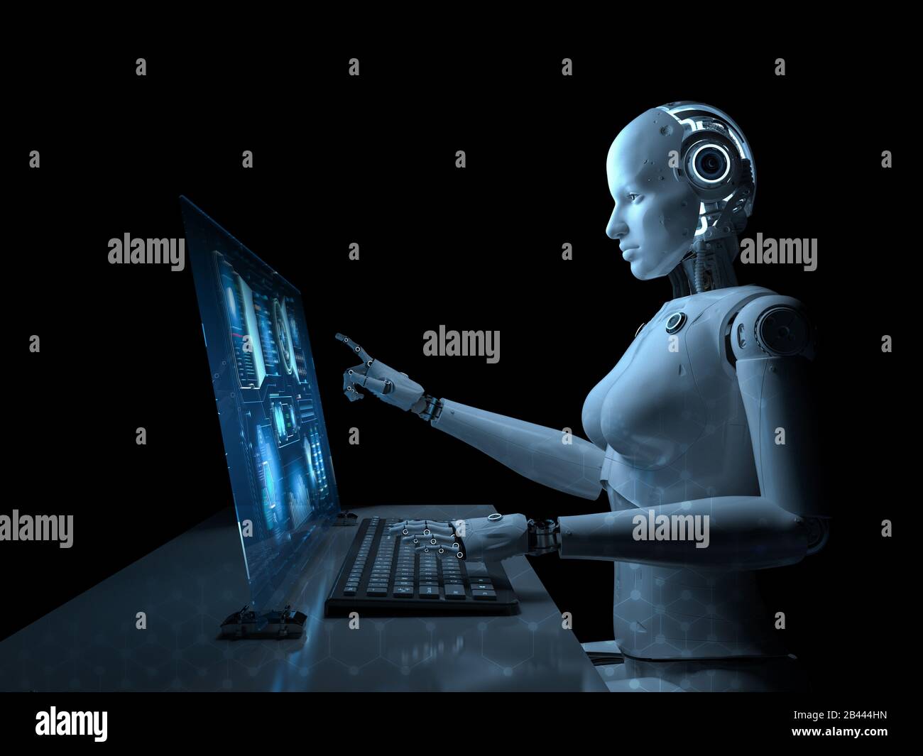 Automation worker concept with 3d rendering robot working in office Stock Photo - Alamy