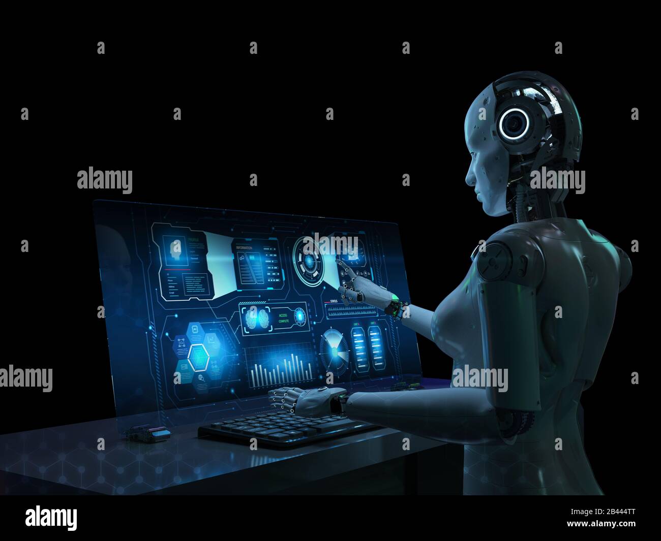 Automation worker concept with 3d rendering robot working in office Stock Photo - Alamy