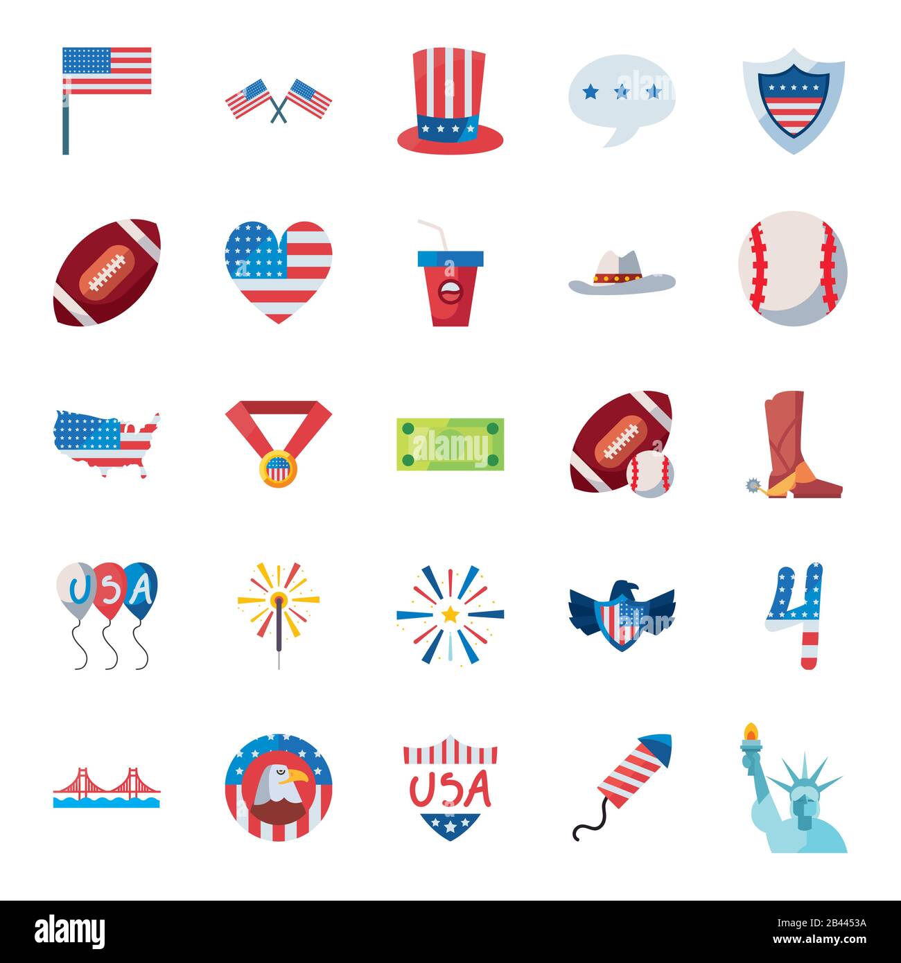 Usa fill style icon set design, United states america independence day ...