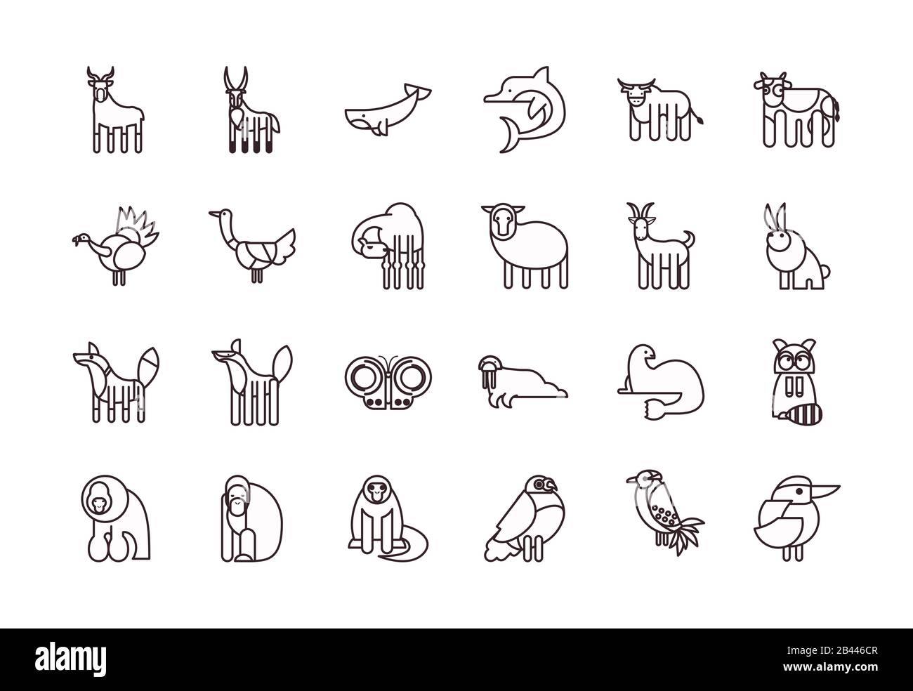 Cute animals cartoons line style icon set design, zoo life nature ...