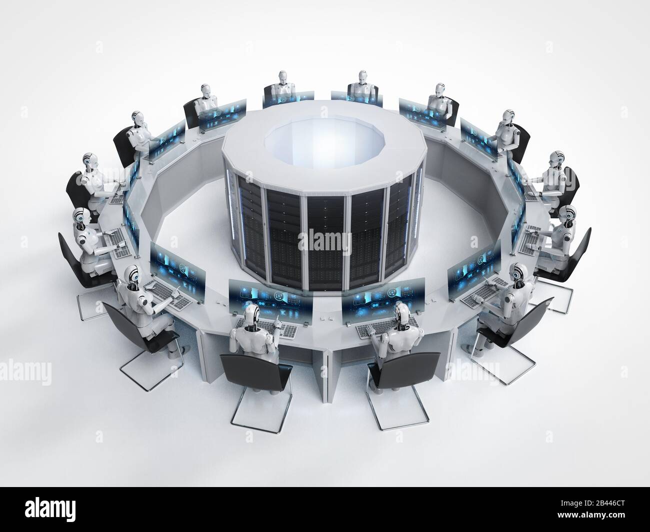 Automation worker concept with 3d rendering group of female cyborgs ...