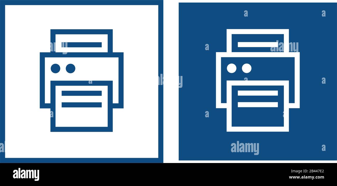 Printer for paper. The symbol is located in a square frame. Vector blue ...