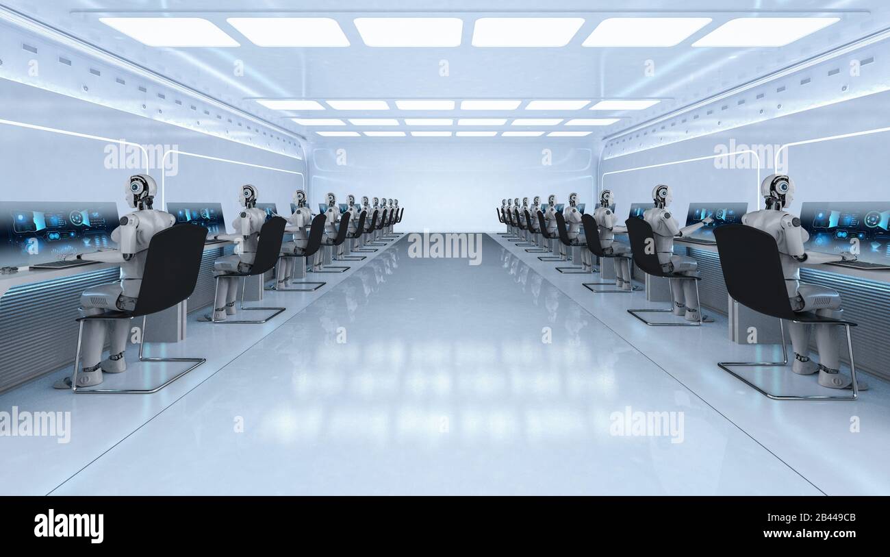 Automation worker concept with 3d rendering robot working in office Stock Photo - Alamy