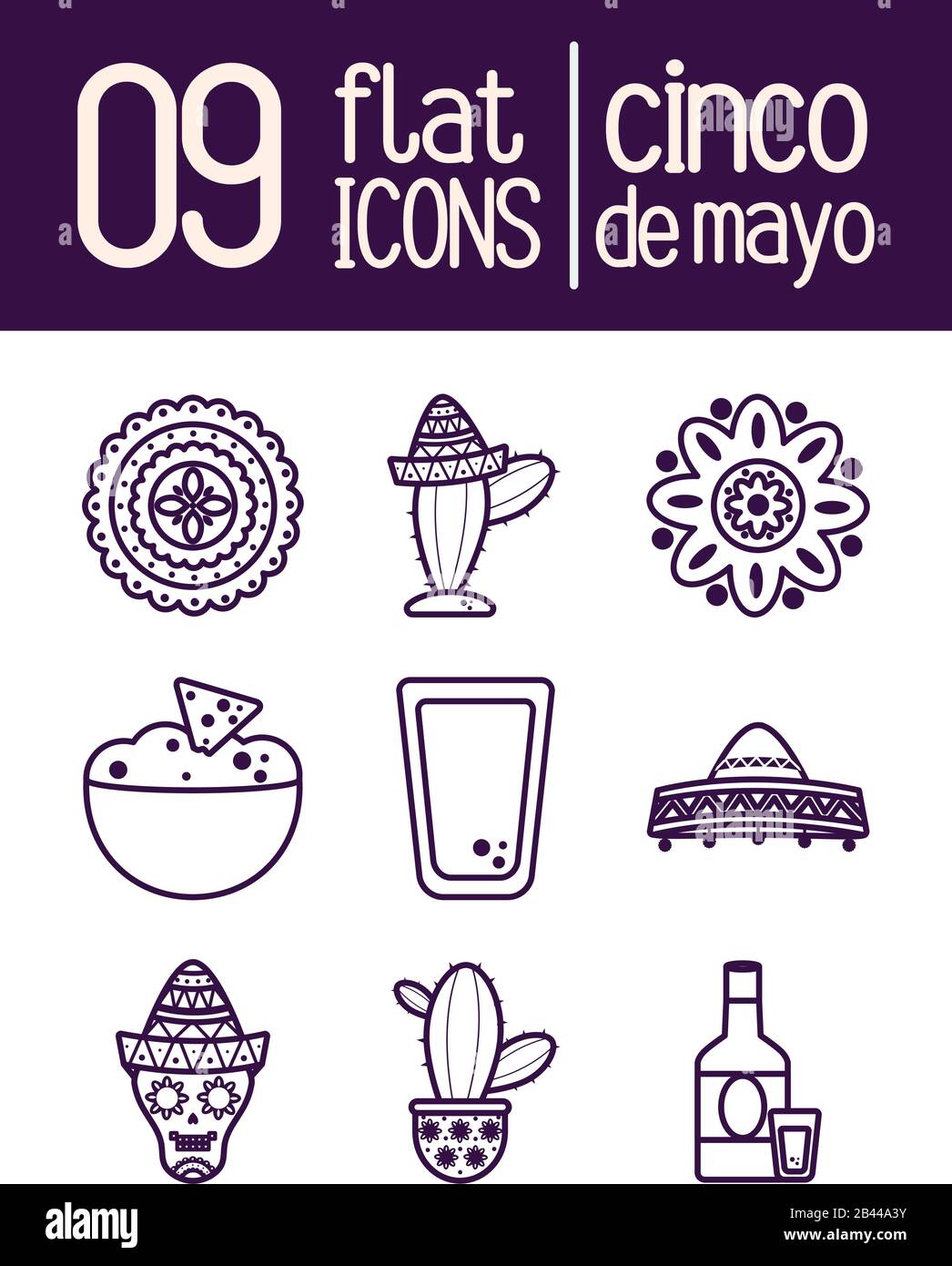9 Mexican line style icon set design, Mexico culture tourism landmark ...