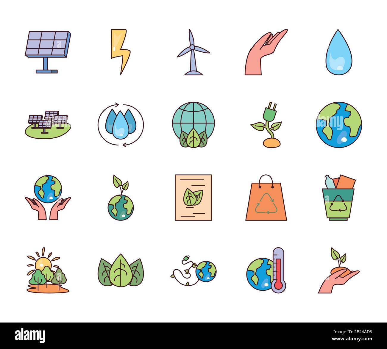 fill style icon set design, Ecology eco save green natural organic ...