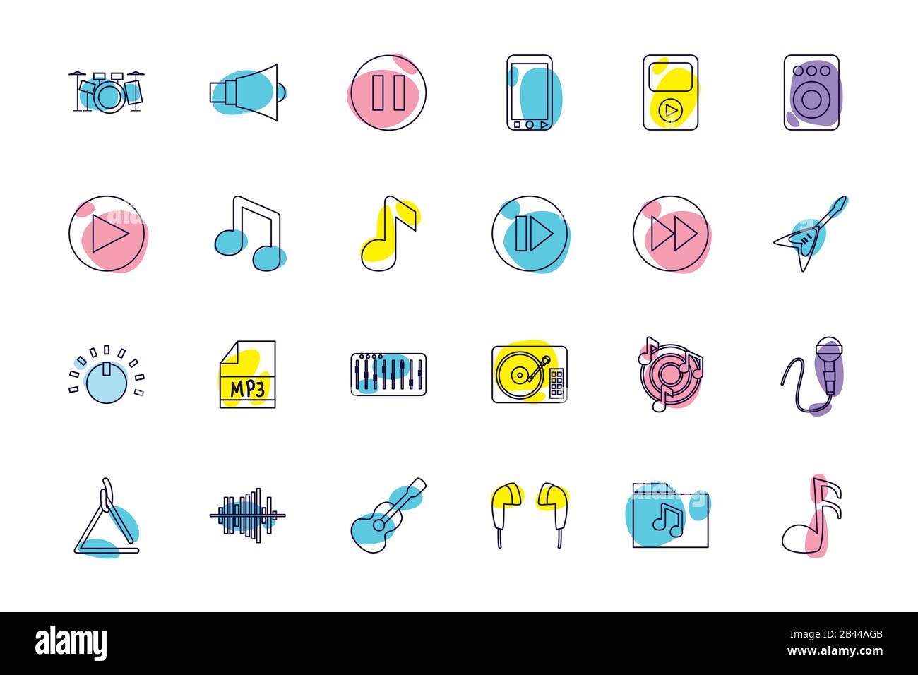 line style icon set design, Music sound melody song musical art and ...