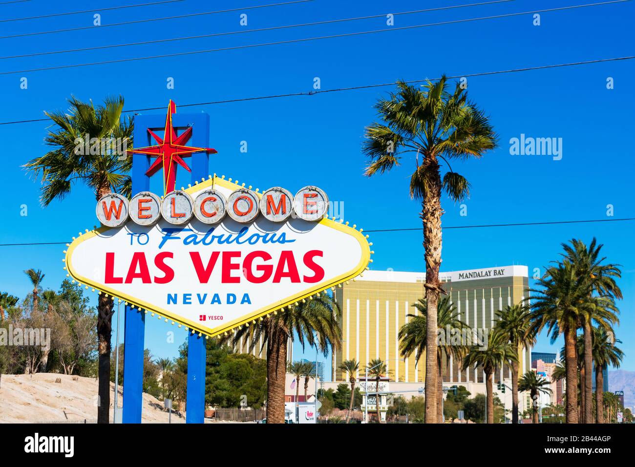Welcome to Fabulous Las Vegas sign at The Strip on a bright sunny day ...