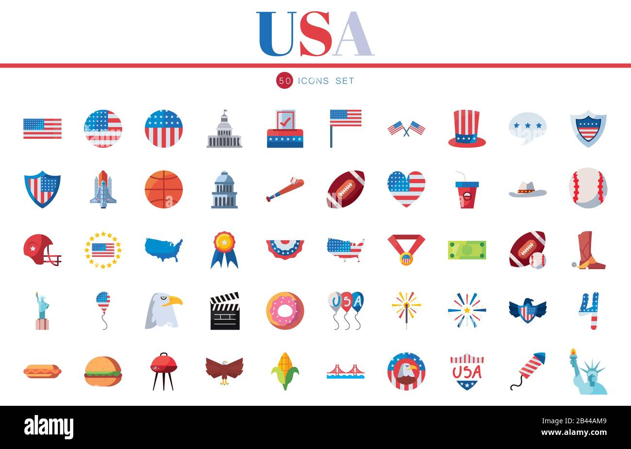 Usa fill style icon set design, United states america independence day ...