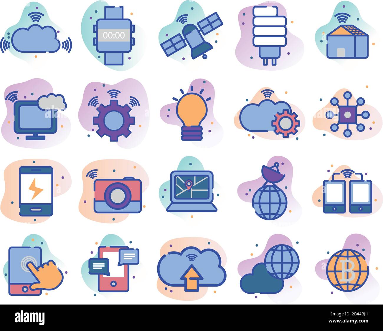 line fill block style icon set design, technology internet digital ...