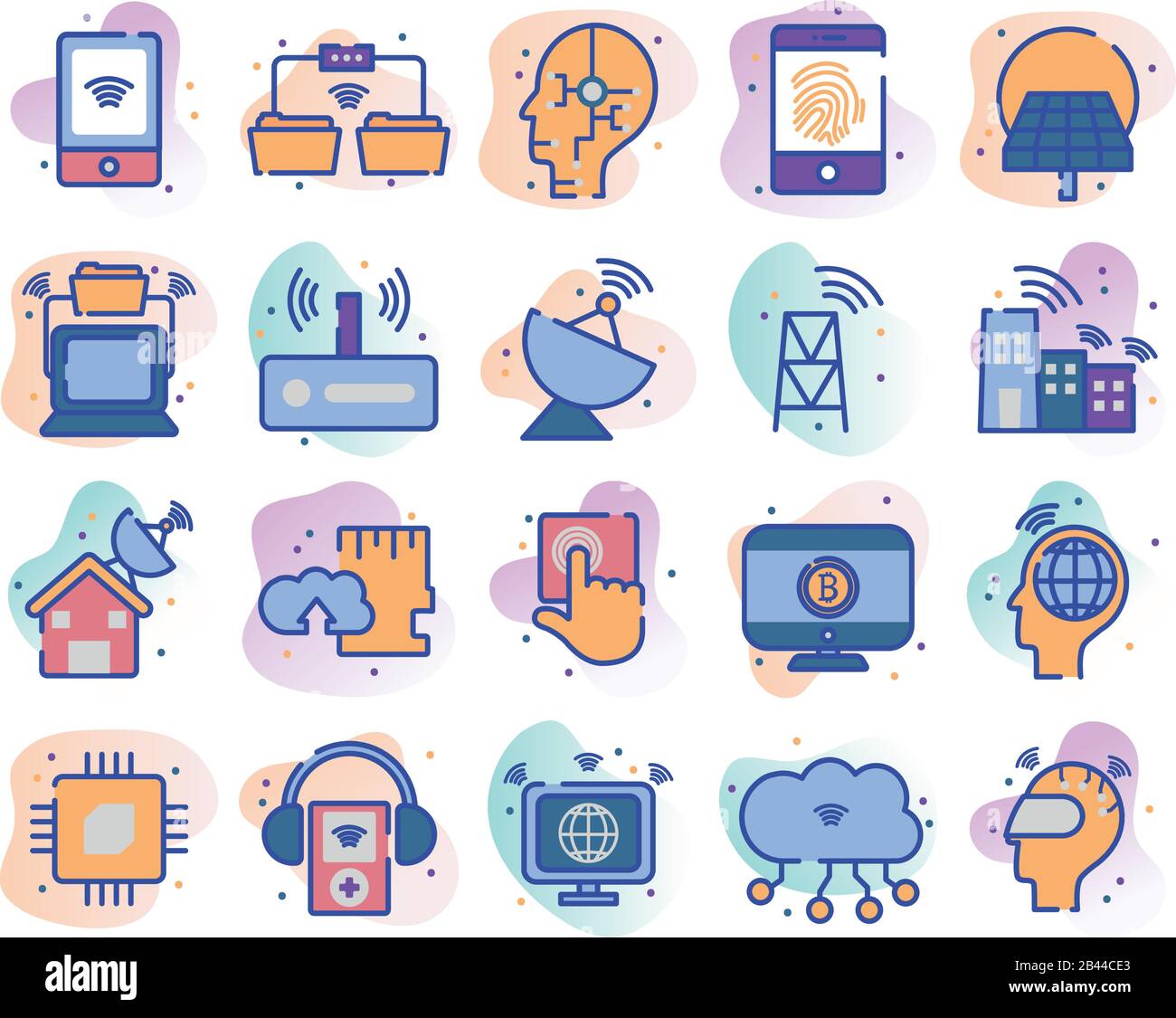 line fill block style icon set design, technology internet digital ...