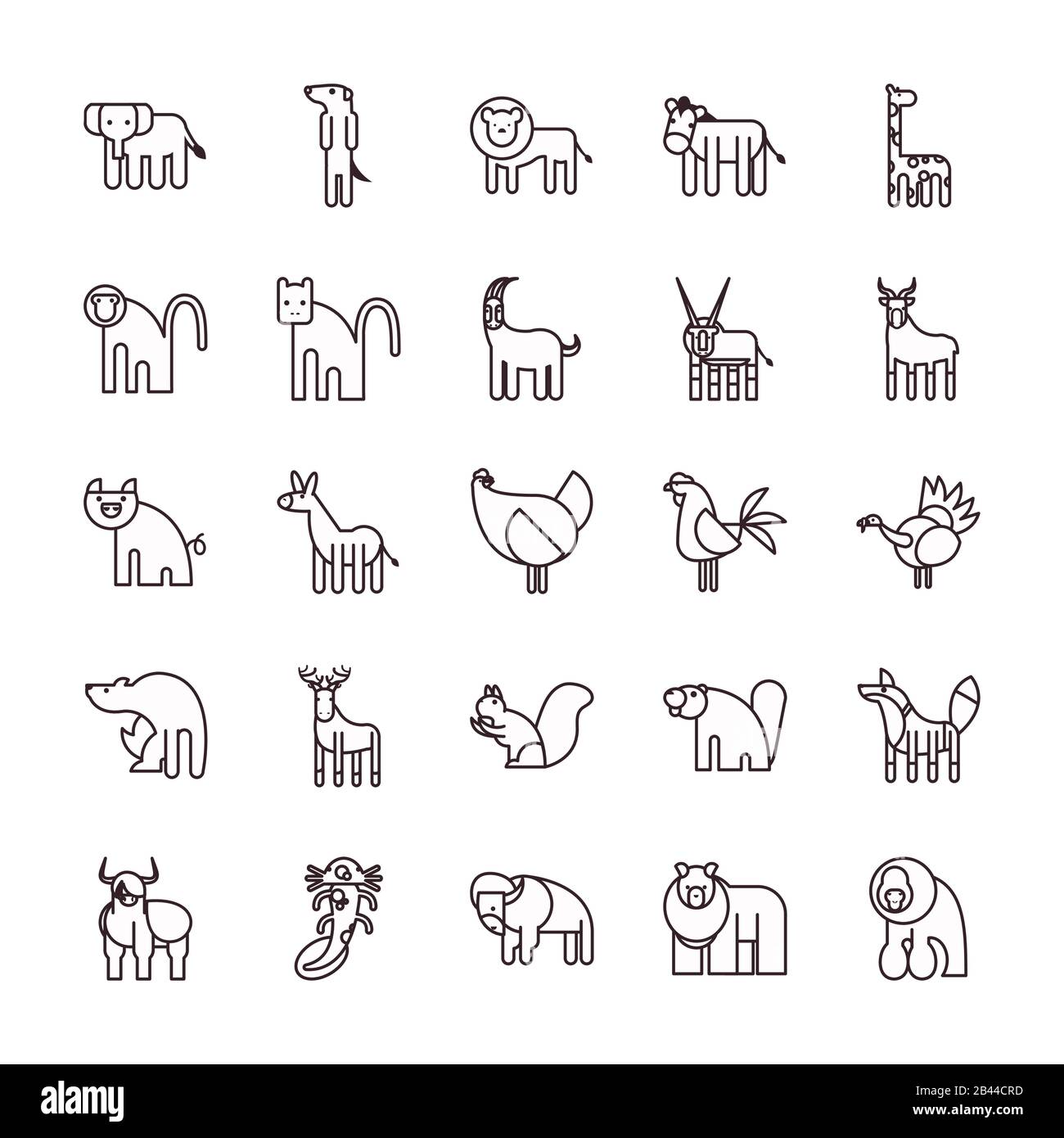 Cute animals cartoons line style icon set design, zoo life nature ...