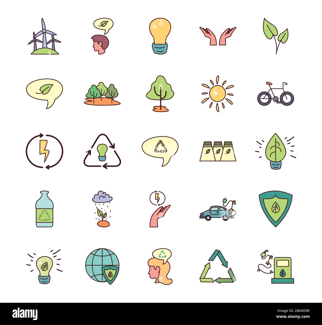 fill style icon set design, Ecology eco save green natural organic ...