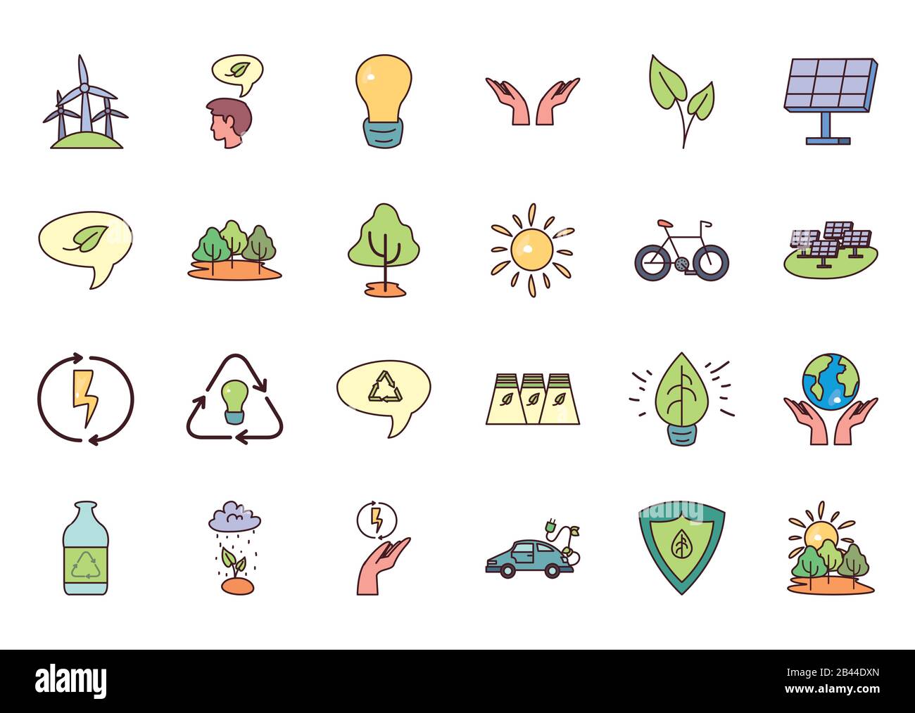 fill style icon set design, Ecology eco save green natural organic ...