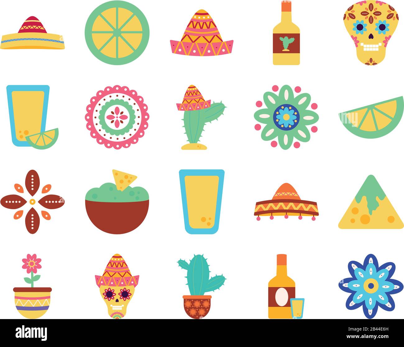 Mexican flat style icon set design, Mexico culture tourism landmark ...