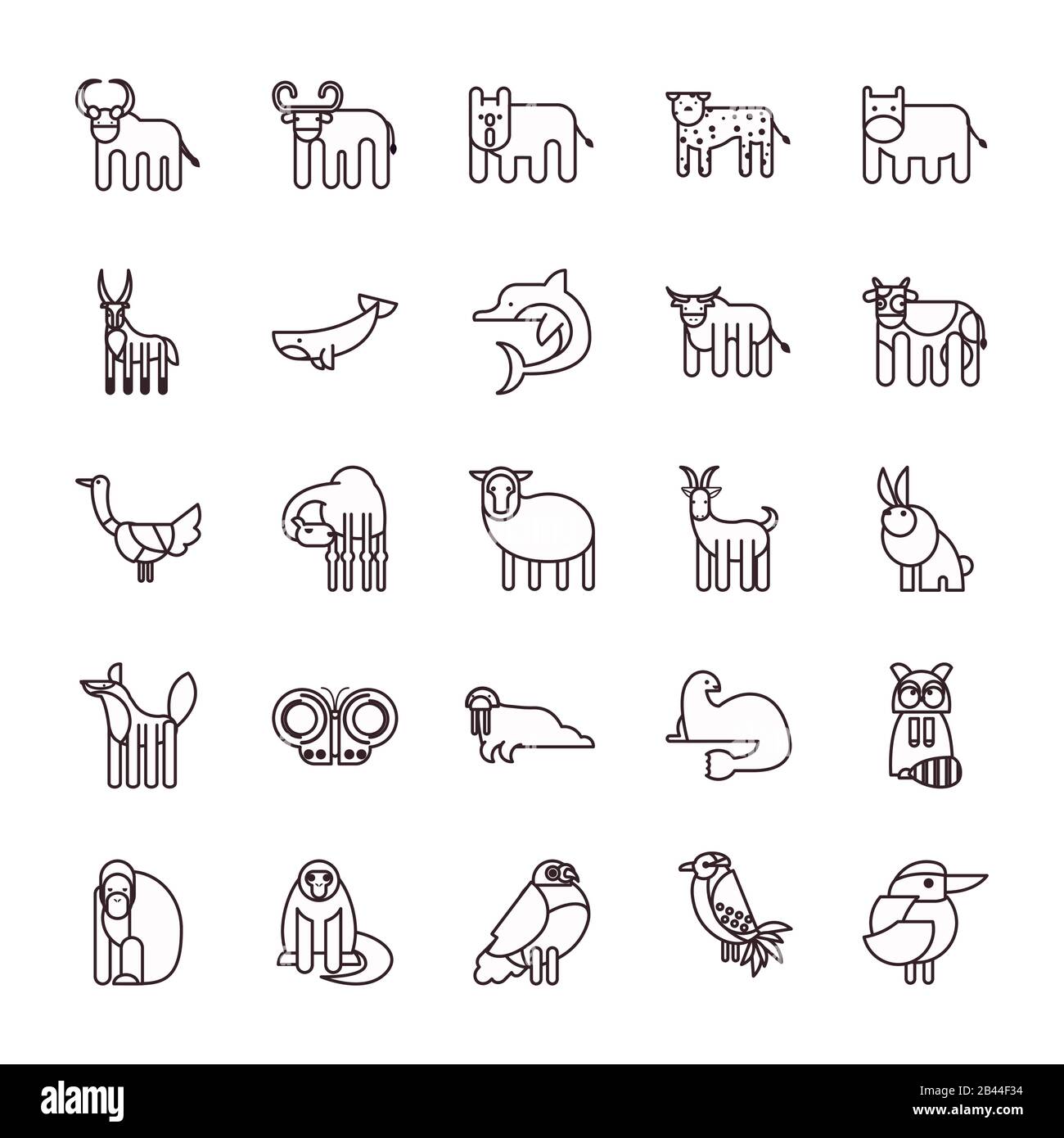 Cute animals cartoons line style icon set design, zoo life nature ...