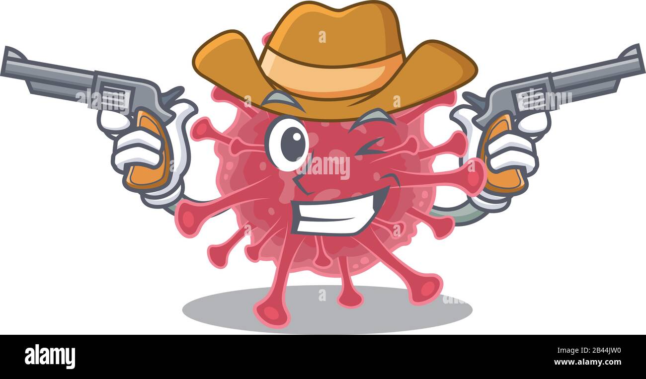 Funny coronavirus disease as a cowboy cartoon character holding guns ...