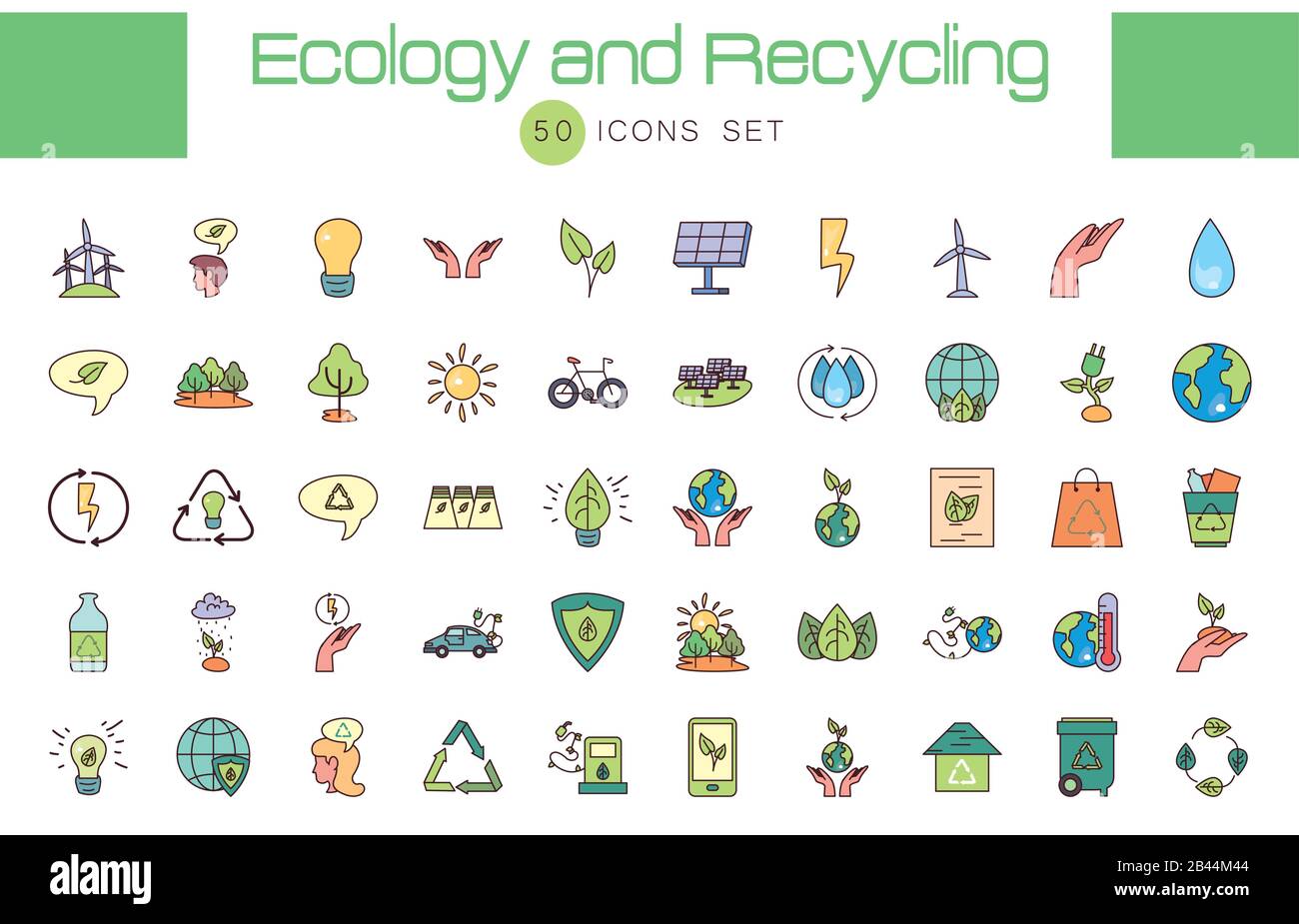 50 fill style icon set design, Ecology eco save green natural organic ...